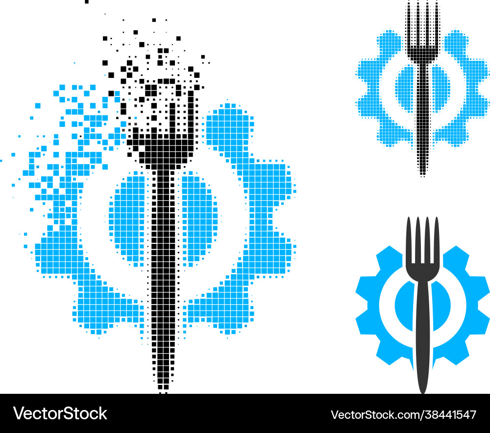 Shredded pixelated food hitech icon with halftone Vector Image