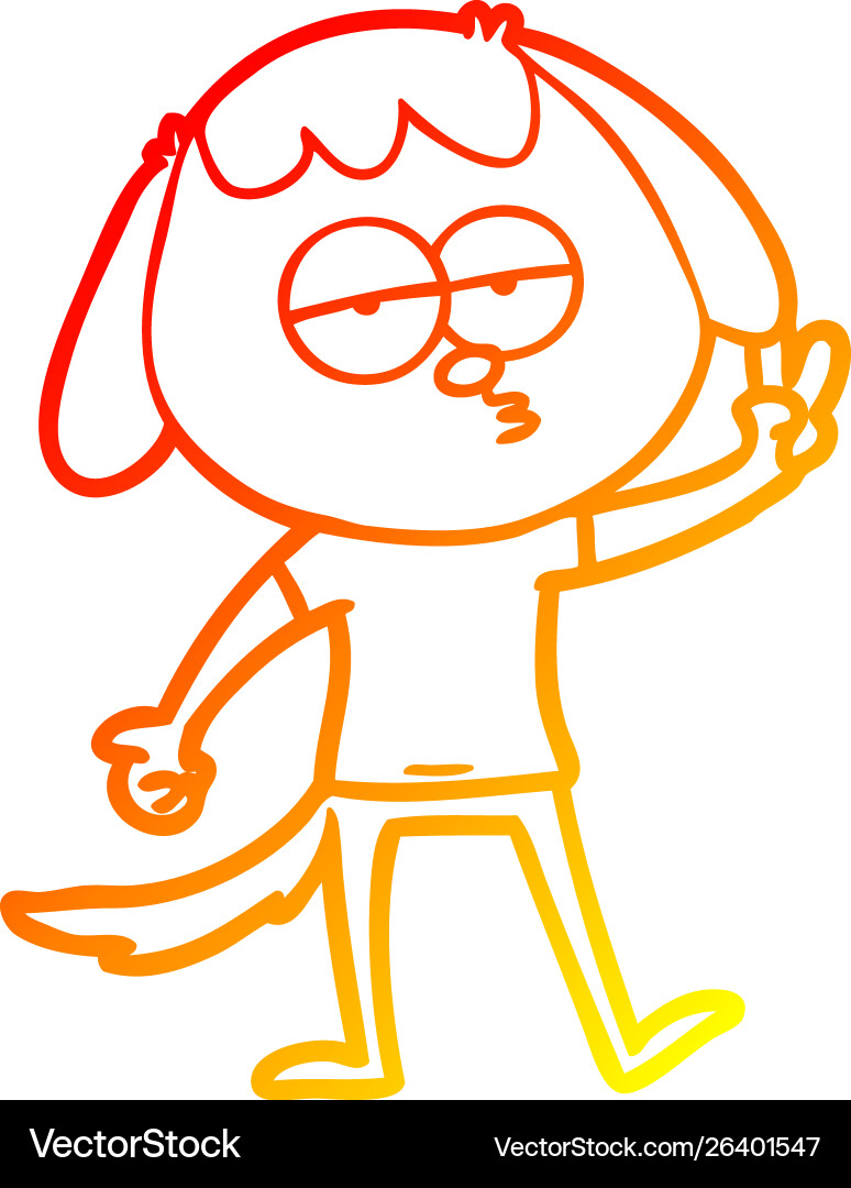 Warm gradient line drawing cartoon tired dog Vector Image