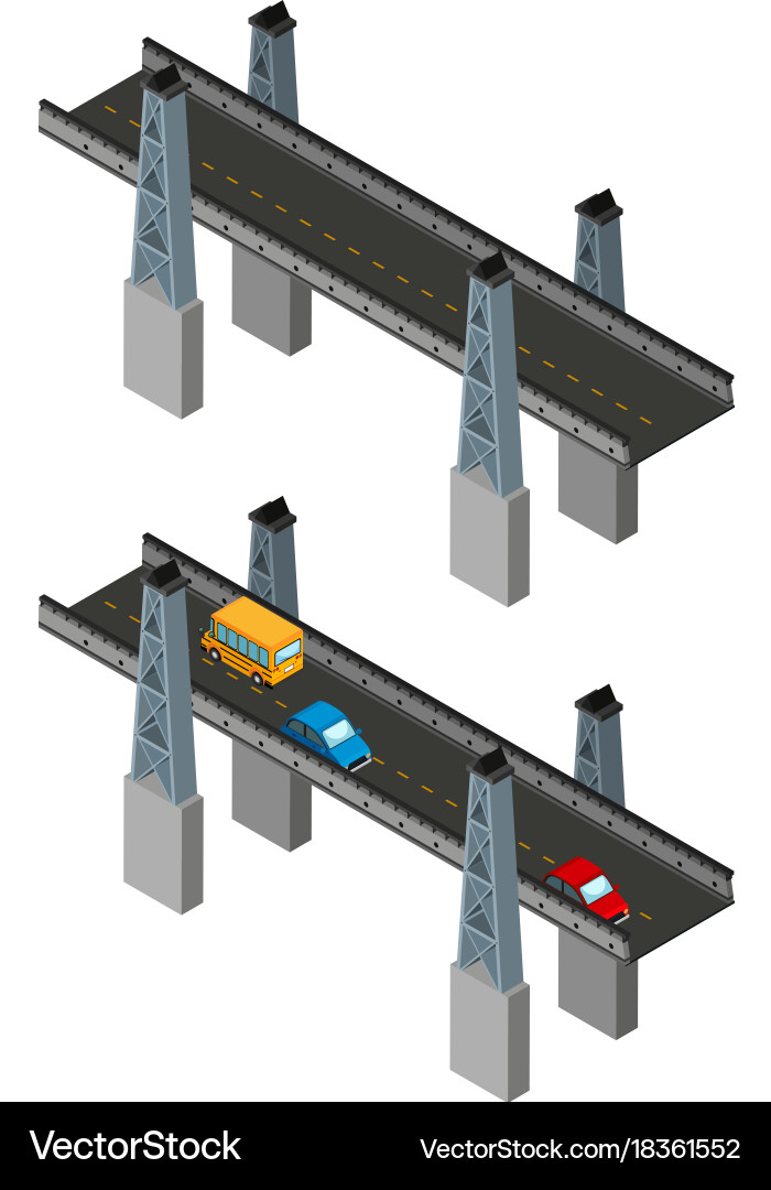 Bridge design with and without cars Royalty Free Vector