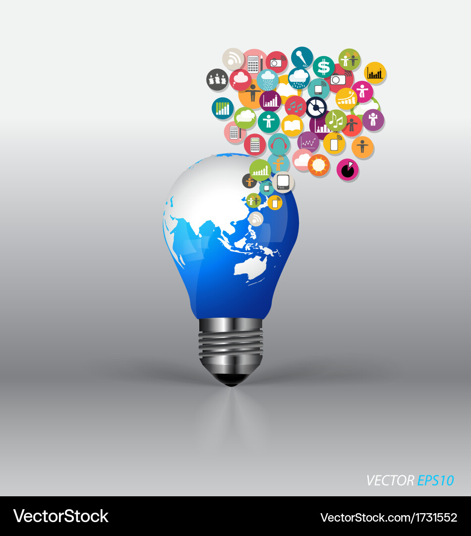 Bulb with cloud of colorful application Royalty Free Vector