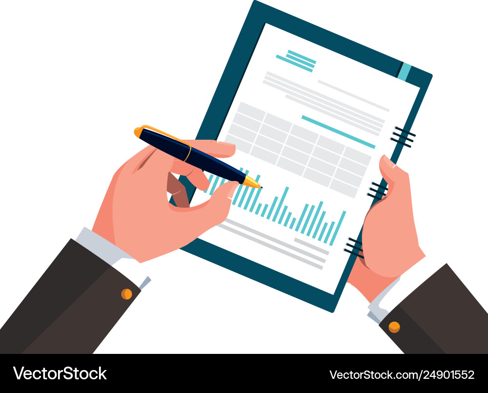 Businessman hands working with supplies Royalty Free Vector
