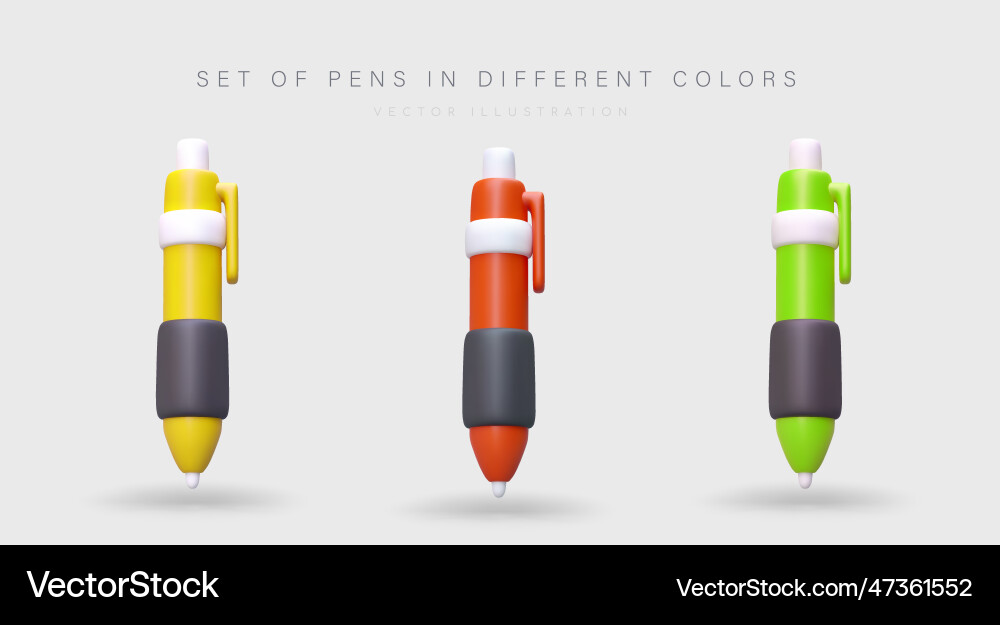 Collection of bright 3d plastic pens Royalty Free Vector