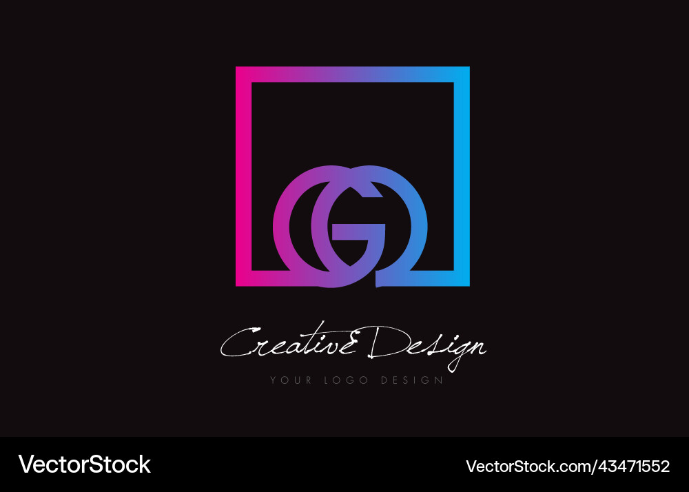 Go square frame letter logo design with purple Vector Image