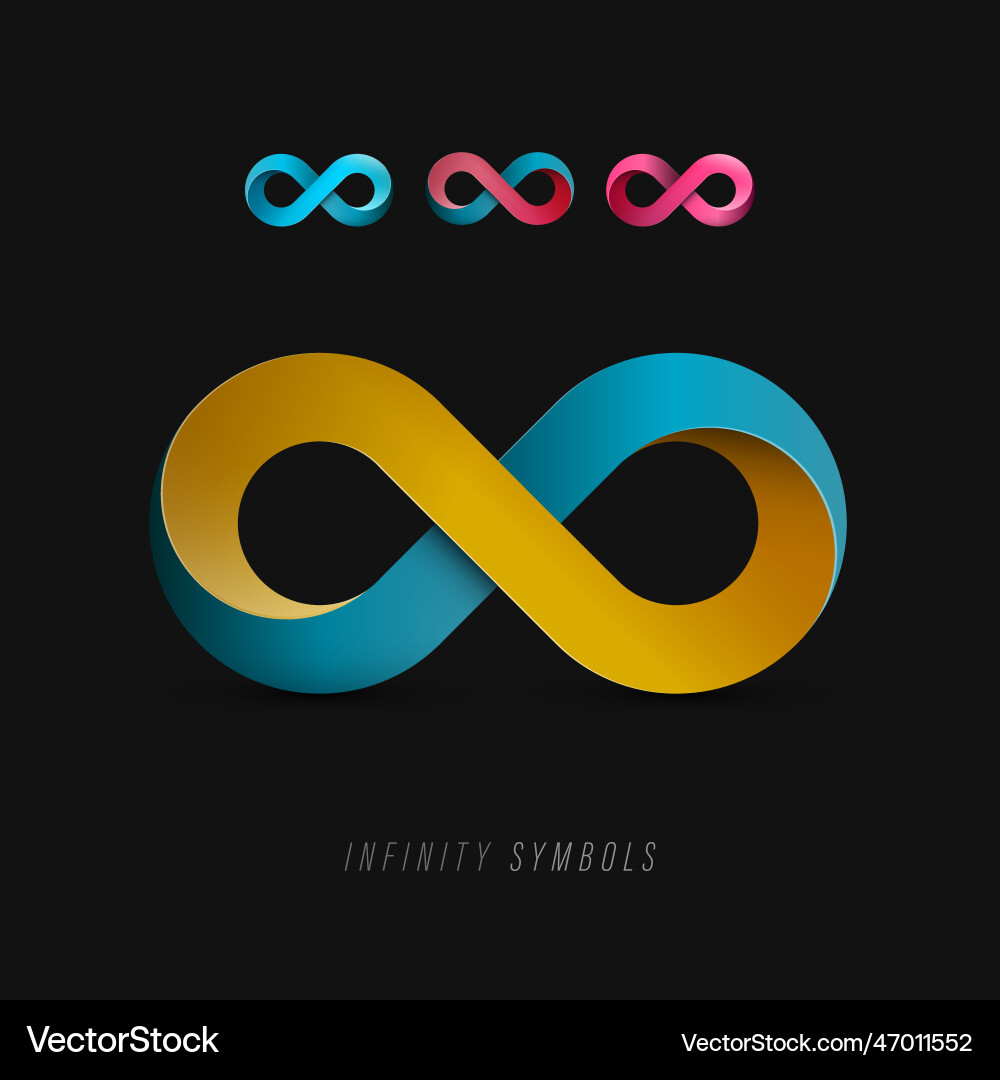 Infinity symbols set - endless icons on dark Vector Image