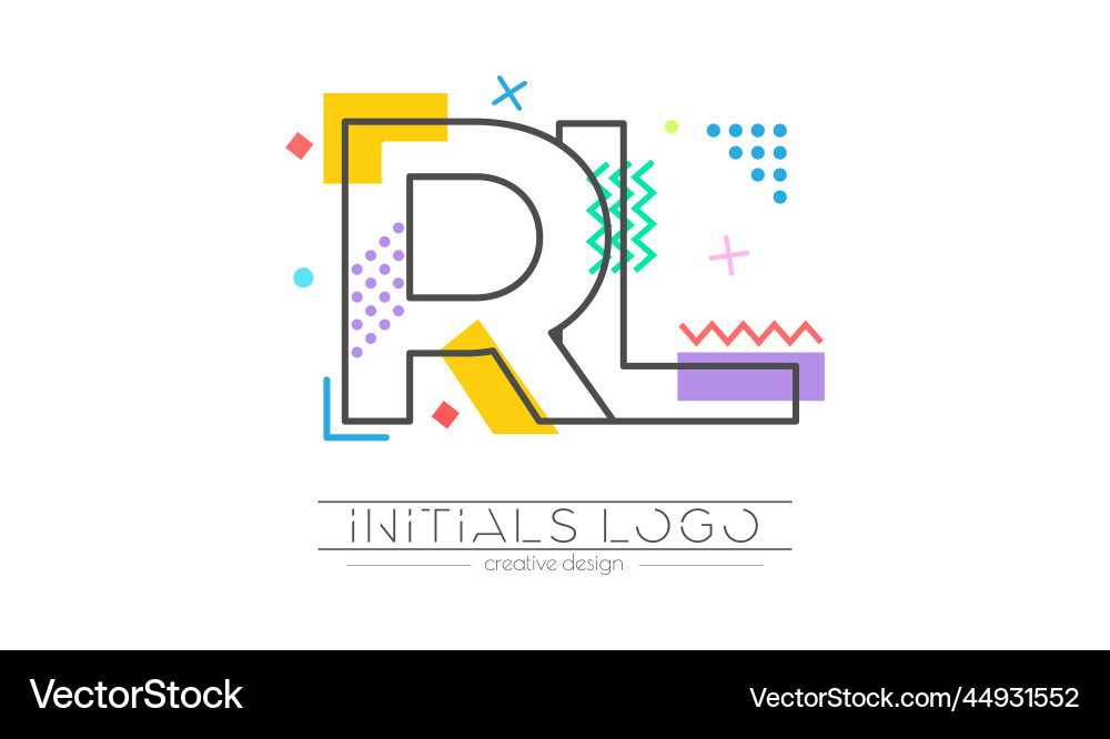 Letters r and l merging of two initials Royalty Free Vector