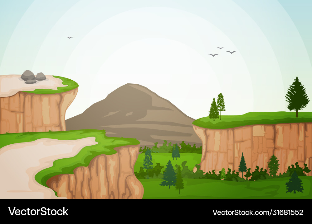 Mountain valley cliff tree nature landscape Vector Image
