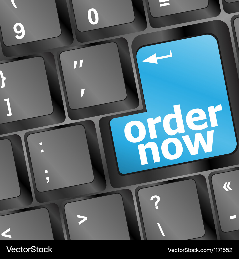 Order now computer key in blue showing online Vector Image