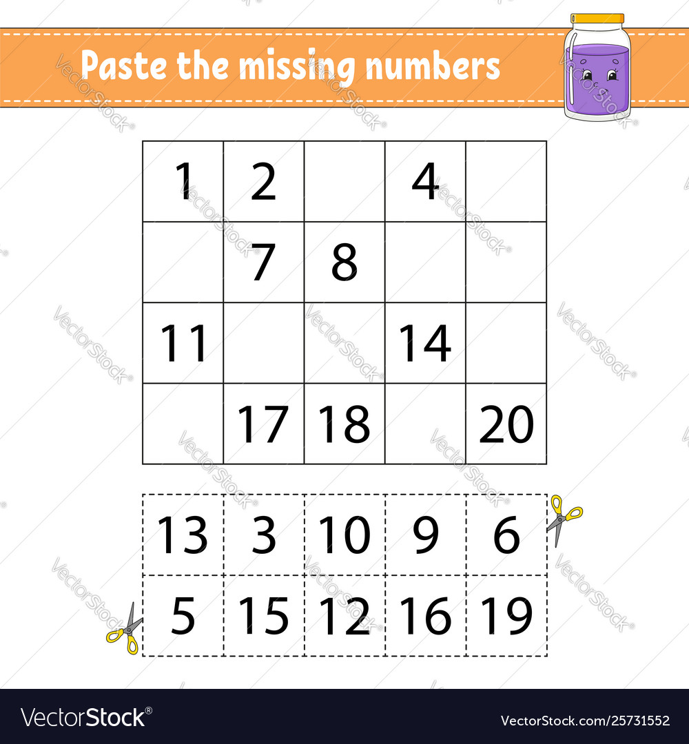 Paste missing numbers handwriting practice Vector Image