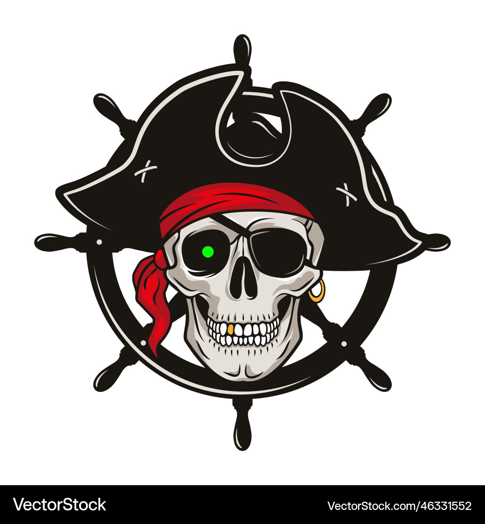 Pirate emblem with steering wheel and skull Vector Image