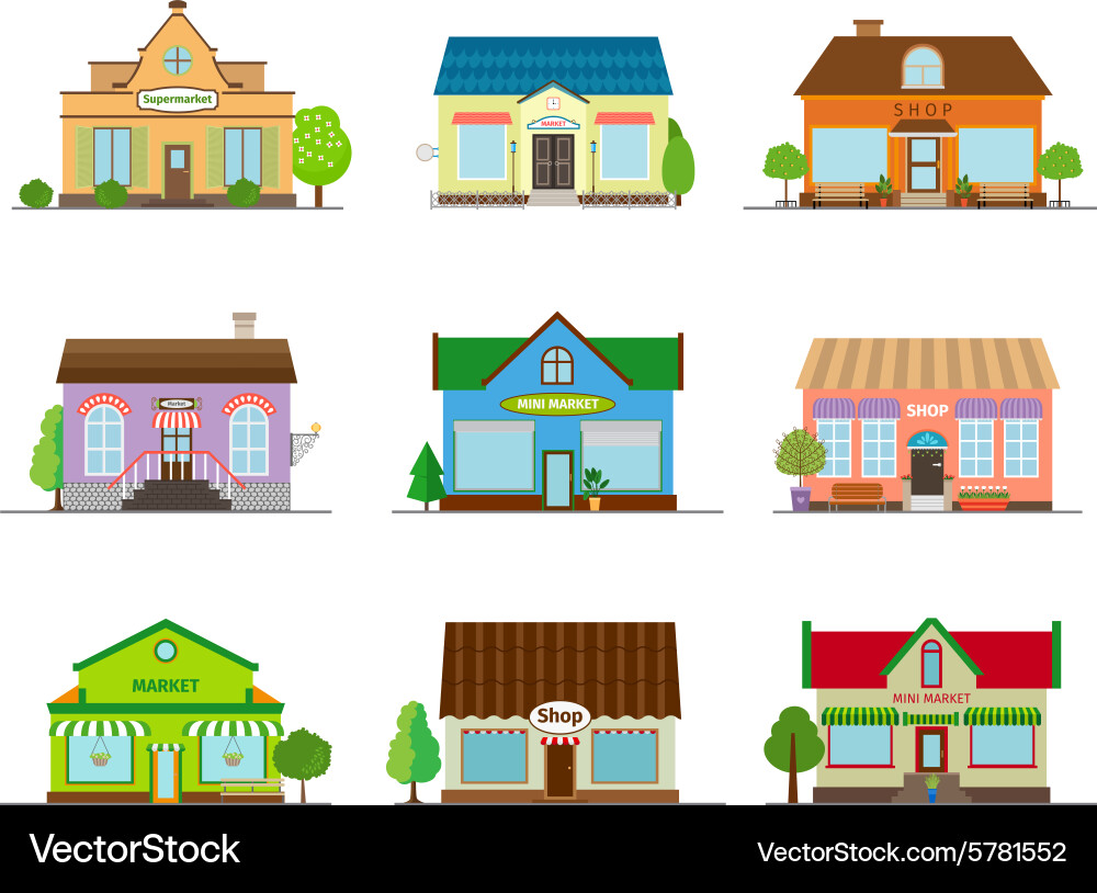 Stores and shops buildings Royalty Free Vector Image