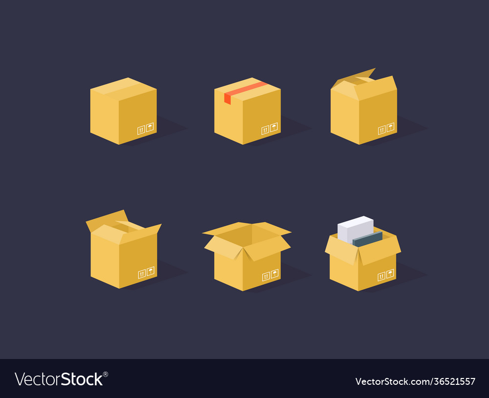 Carton delivery packaging open and closed box Vector Image