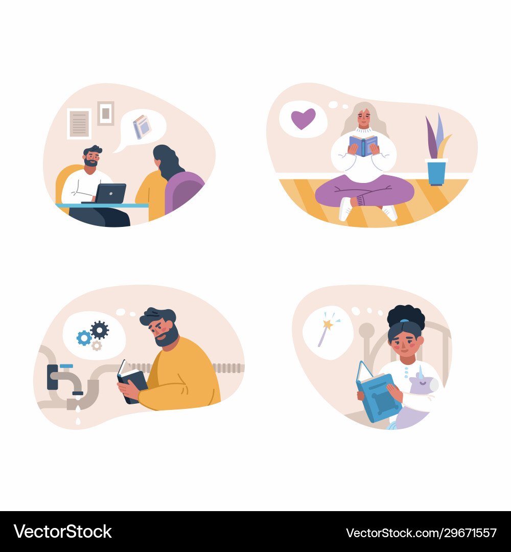 Cartoon reading people set on white background Vector Image