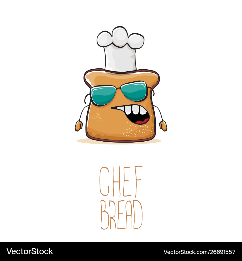 Funky cartoon cute bread chef character Royalty Free Vector