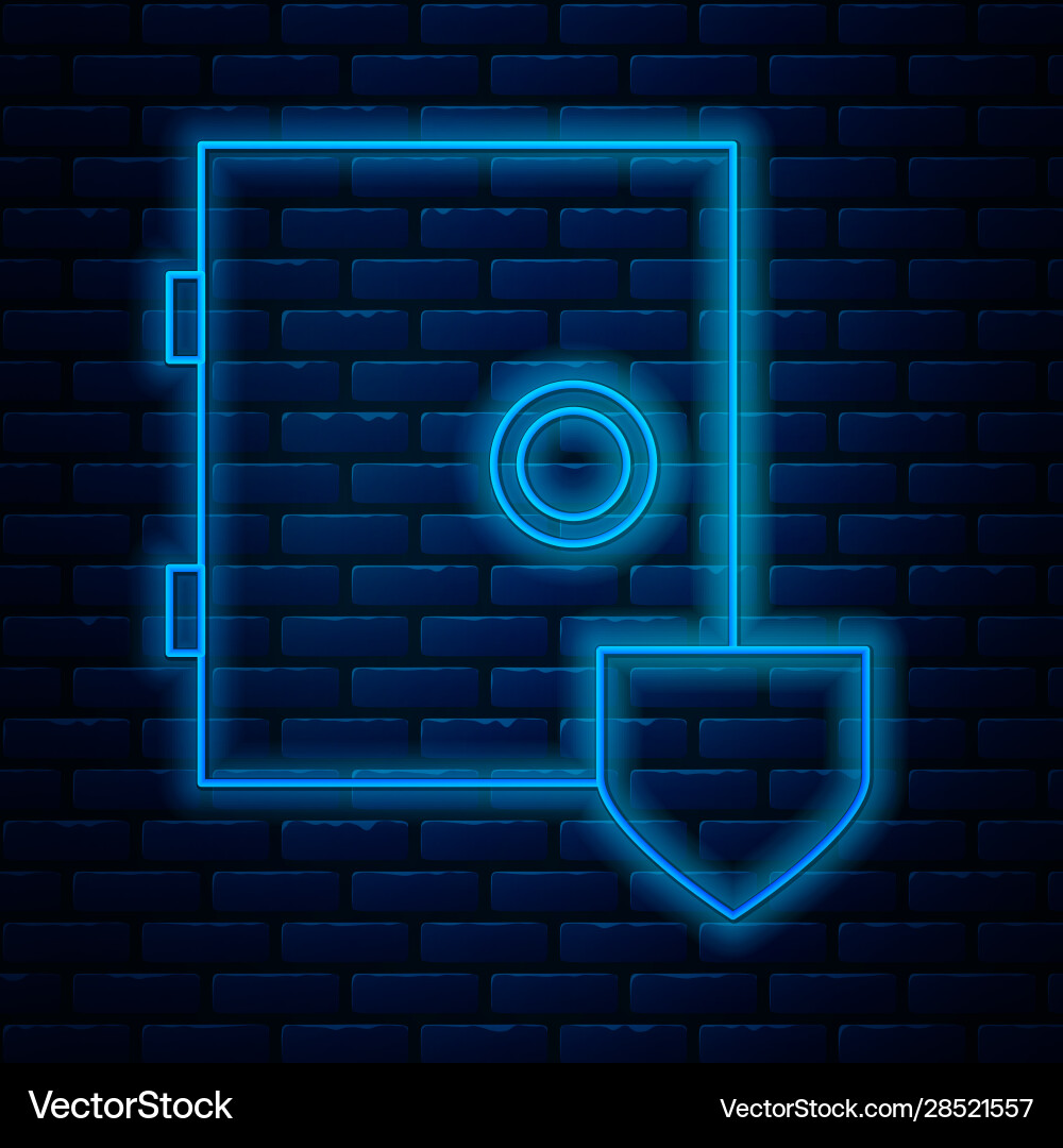 Glowing neon line safe with shield icon isolated Vector Image