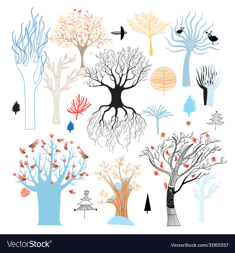 Graphic set trees Royalty Free Vector Image - VectorStock
