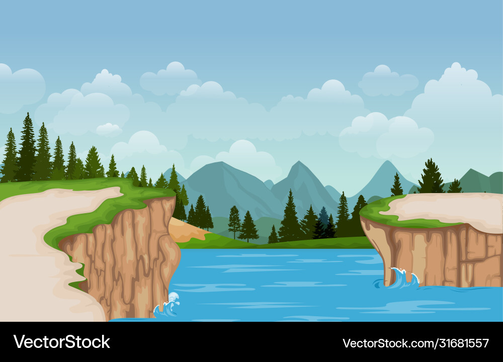 Mountain valley cliff tree nature landscape Vector Image