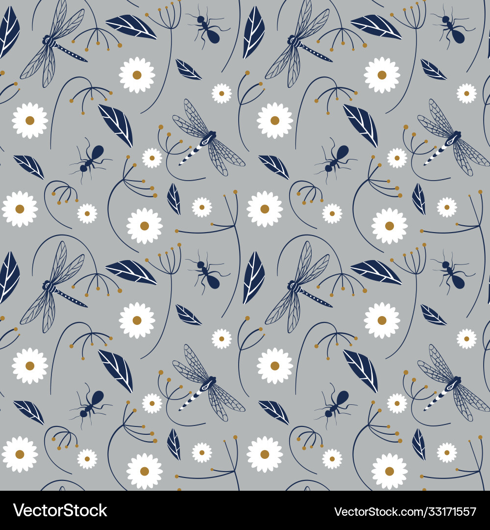 Nature seamless pattern with insects and flowers Vector Image