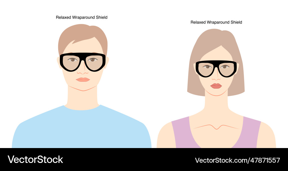 Relaxed wraparound shield frame glasses on women Vector Image
