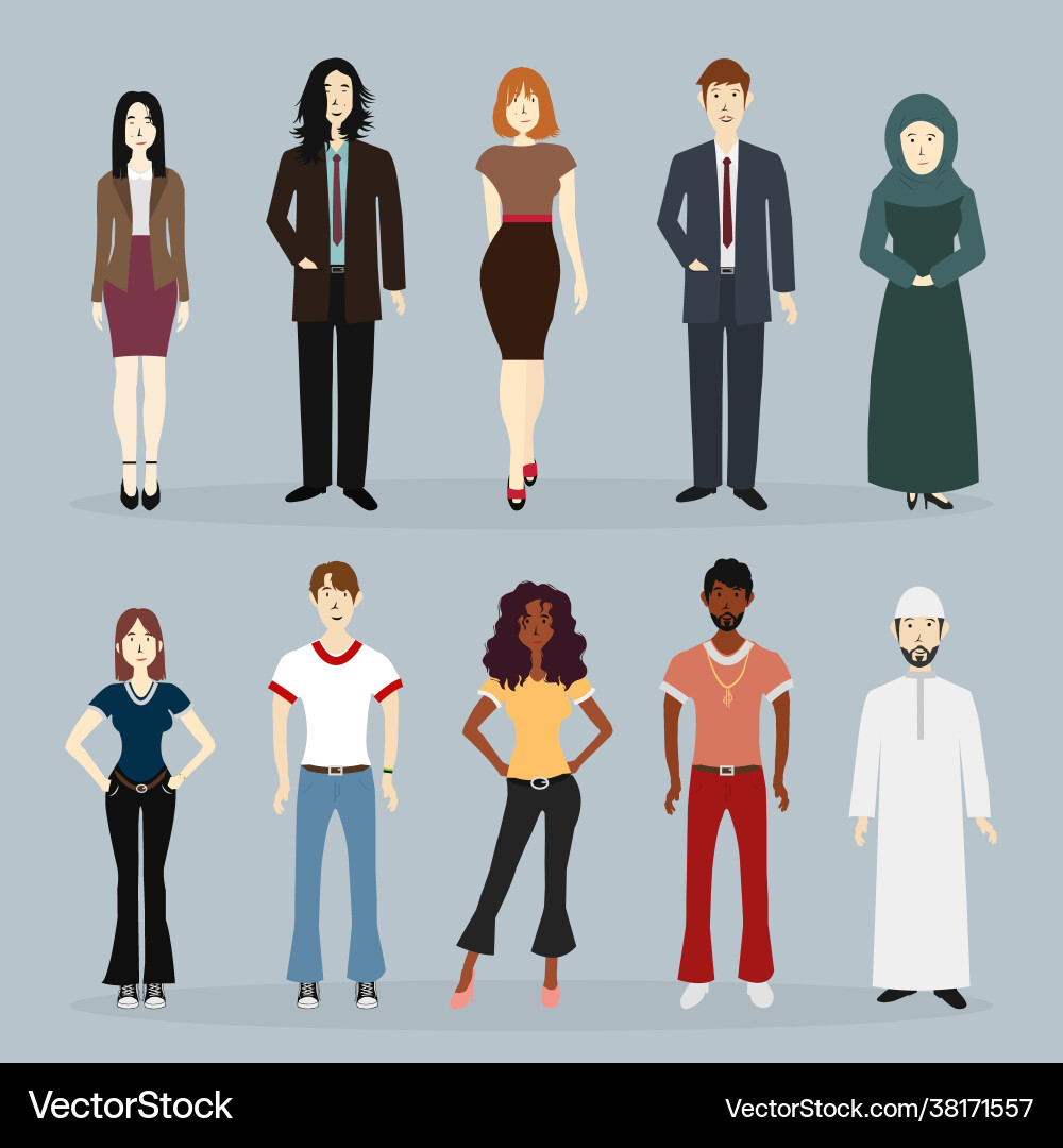 Set 90s themed people various races Royalty Free Vector