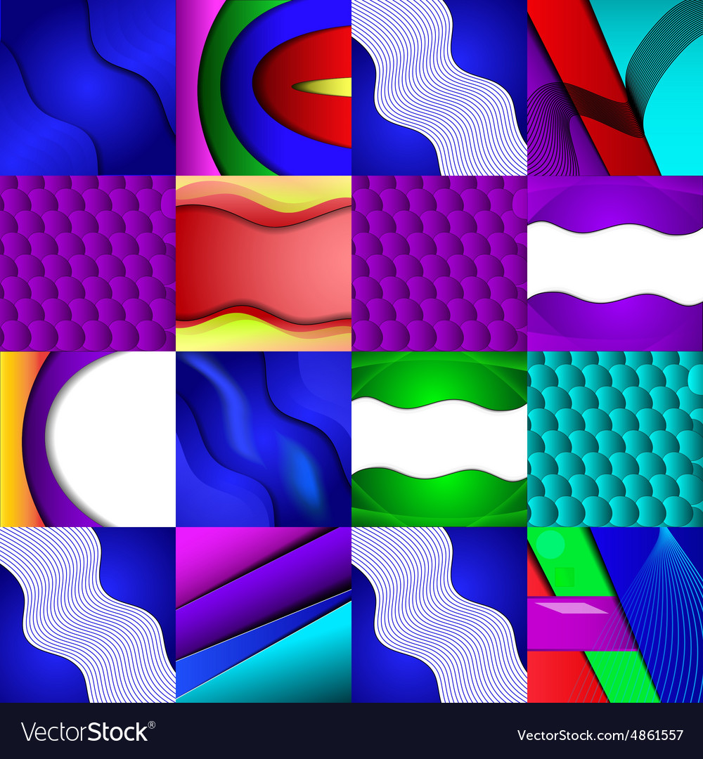 Set of sixteen different and colorful abstract Vector Image