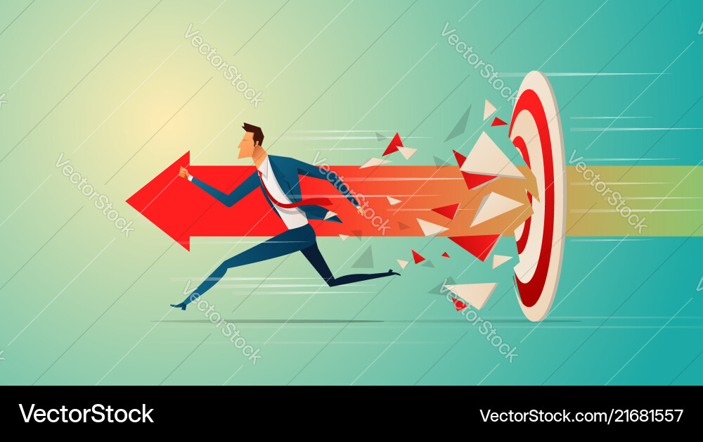 Super businessman running and breaking target Vector Image