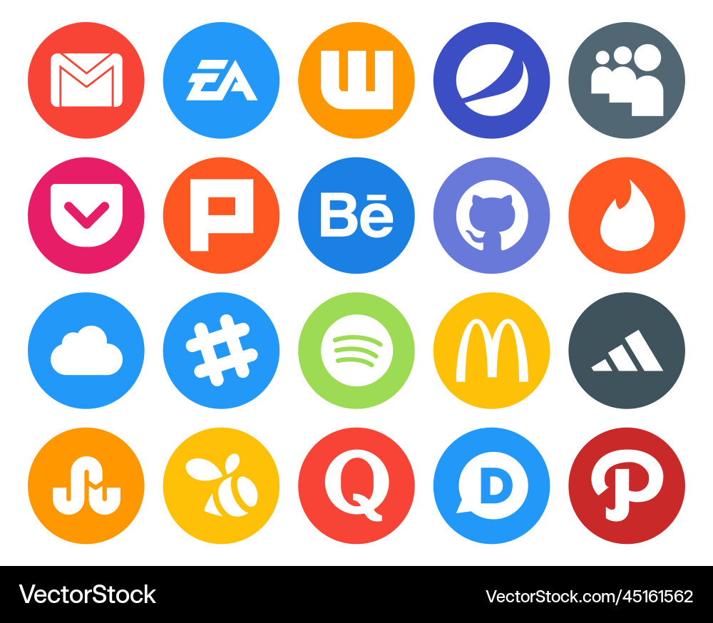 20 social media icon pack including spotify slack Vector Image