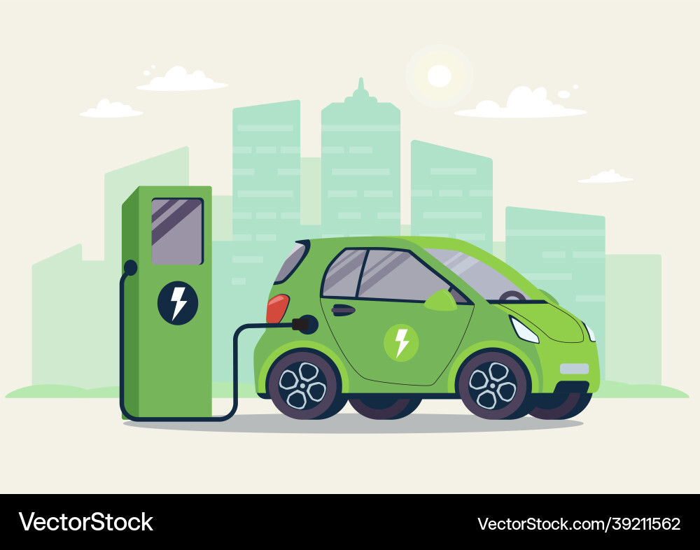 Battery ev vehicle plugged and getting electricity