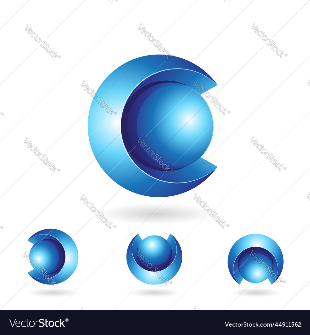 Blue spherical 3d bold two piece letter c icon Vector Image