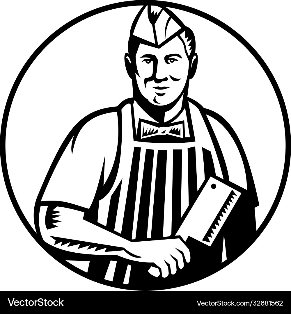 Butcher with meat cleaver knife front view Vector Image