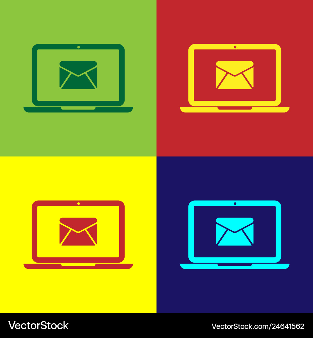 Color laptop with envelope and open email Vector Image