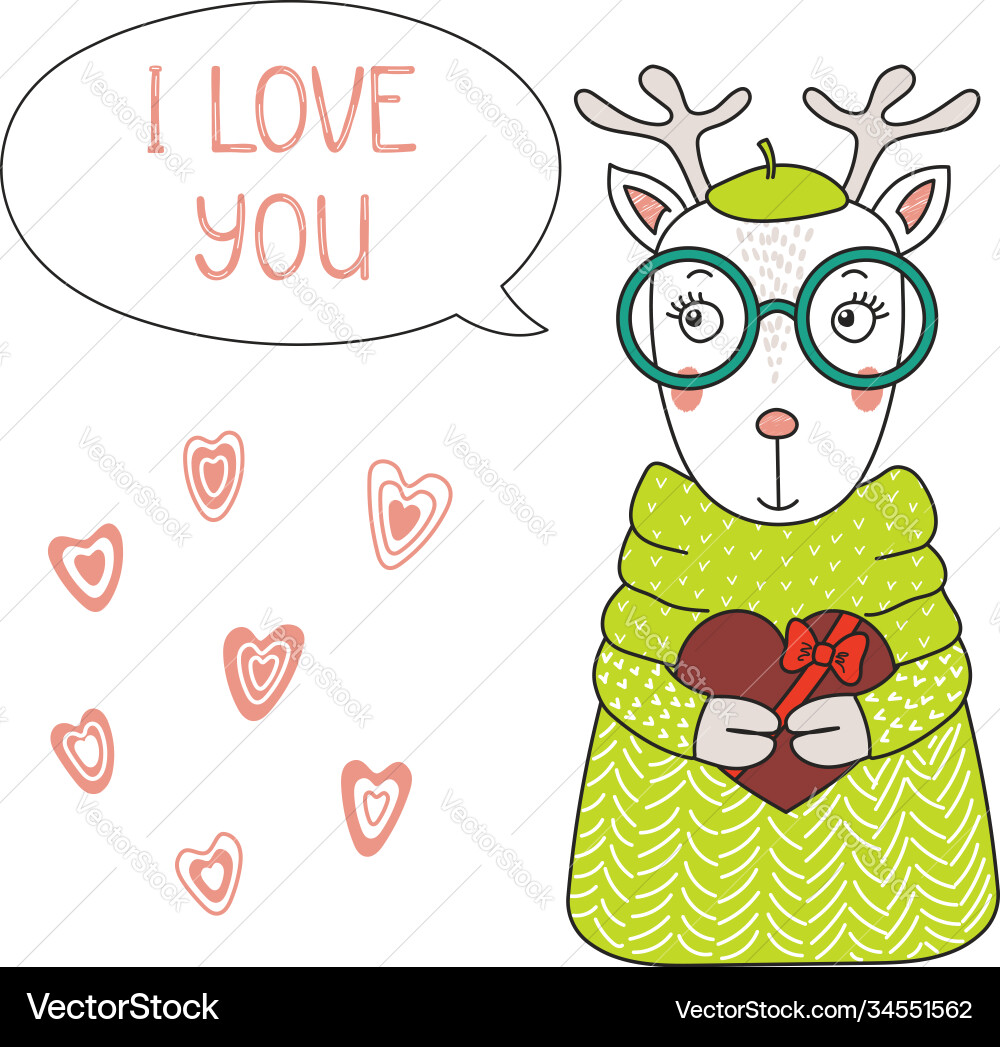 Cute reindeer with a heart Royalty Free Vector Image