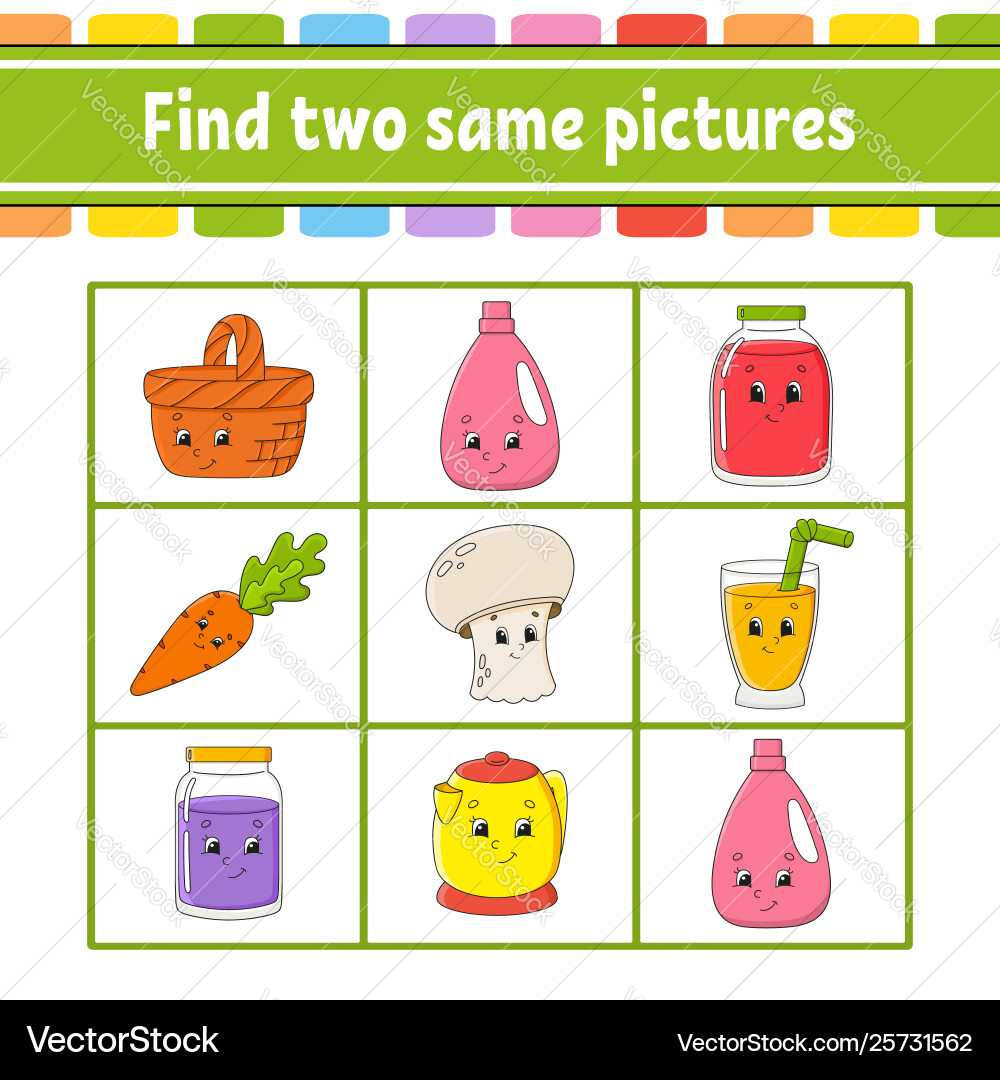 Find two same pictures task for kids education Vector Image