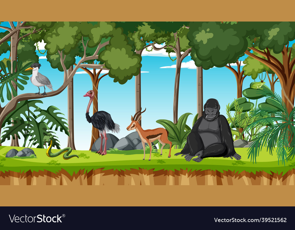 Forest scene with different wild animals Vector Image