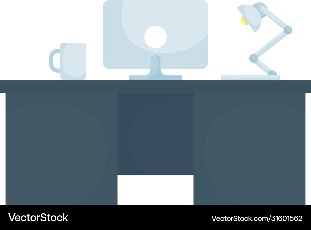 Isolated office desk with computer and coffee mug Vector Image