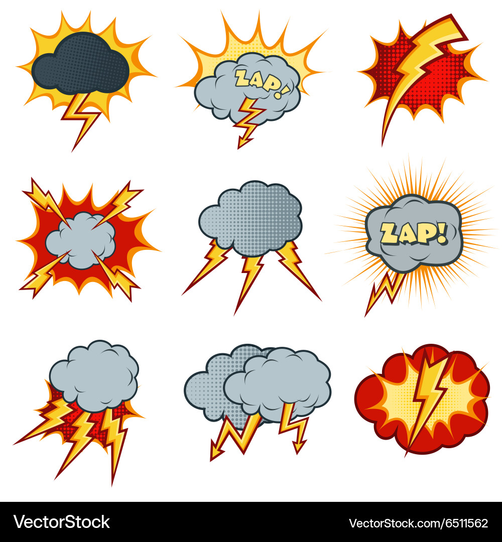 Lightning icons set in cartoon comic style Vector Image