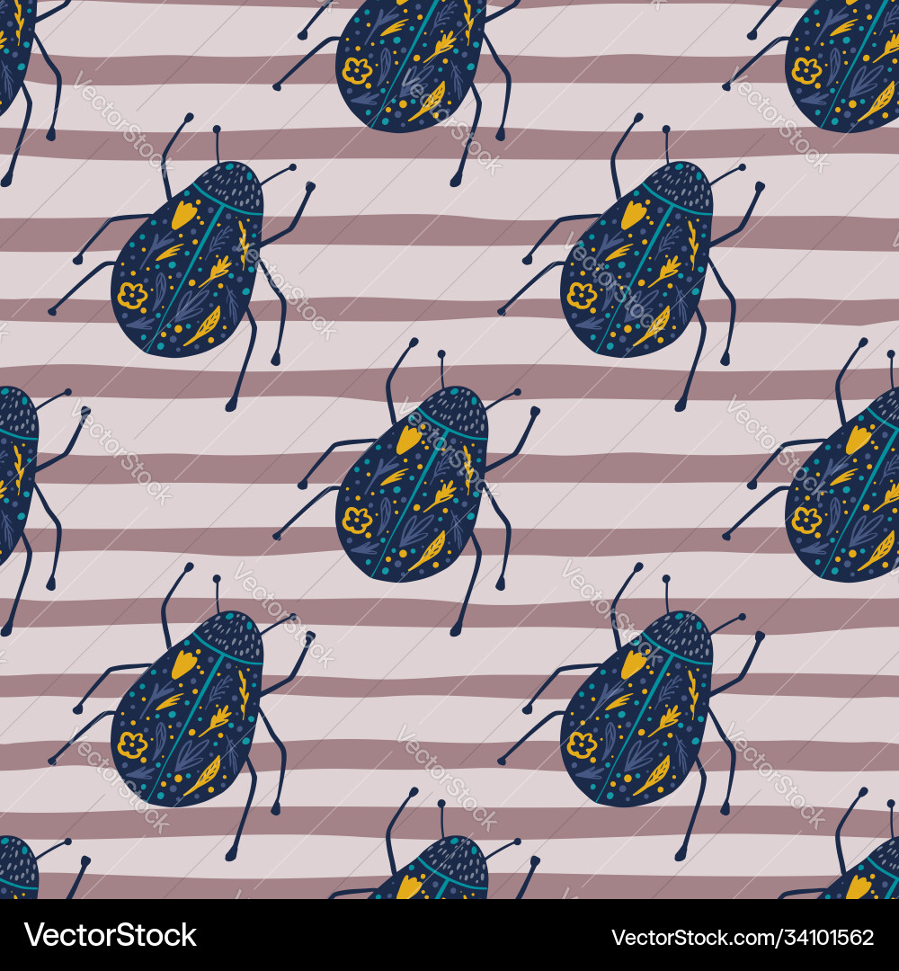 Navy blue folk bugs elements seamless pattern Vector Image