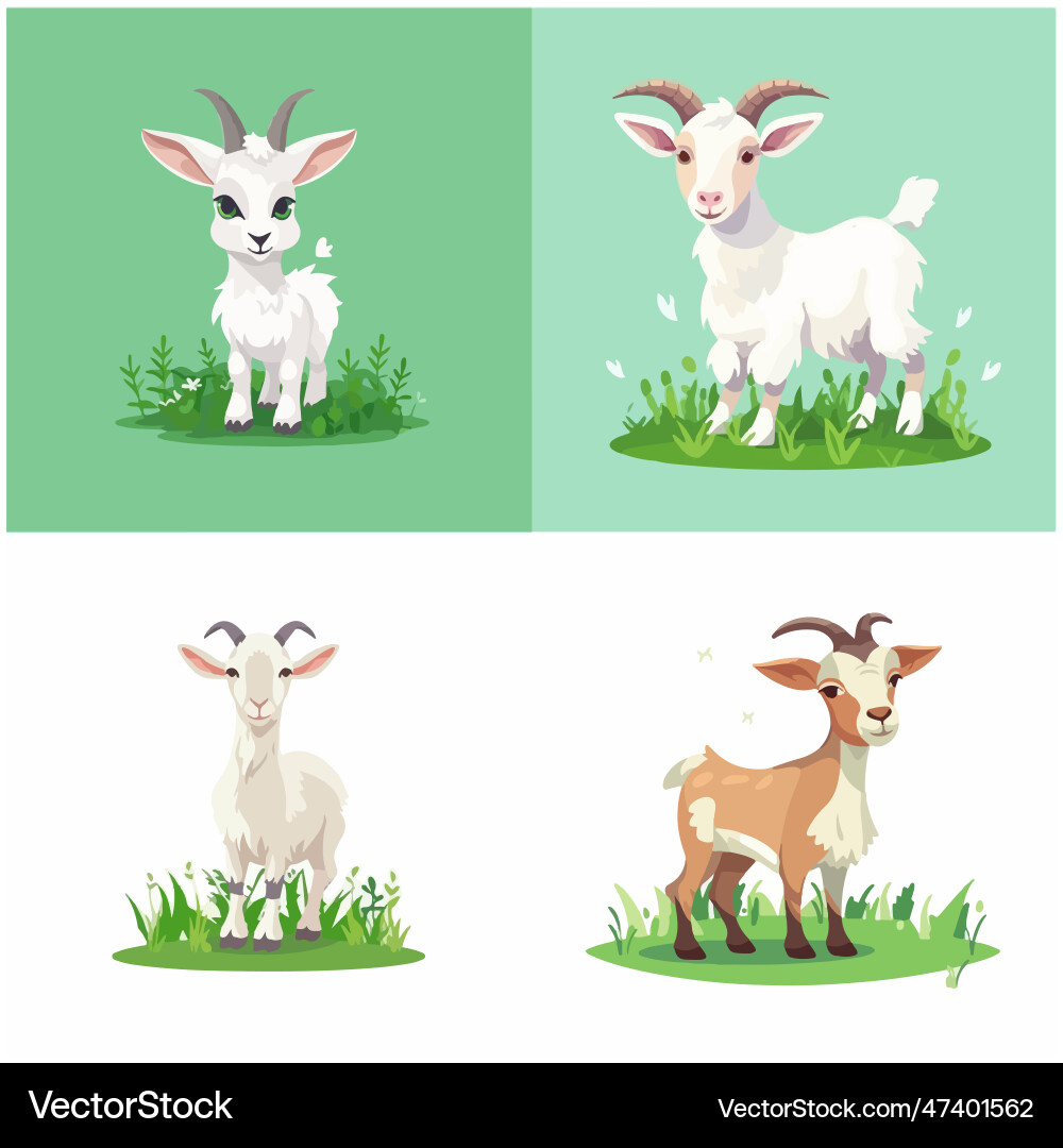Set of different goats cartoon element Royalty Free Vector