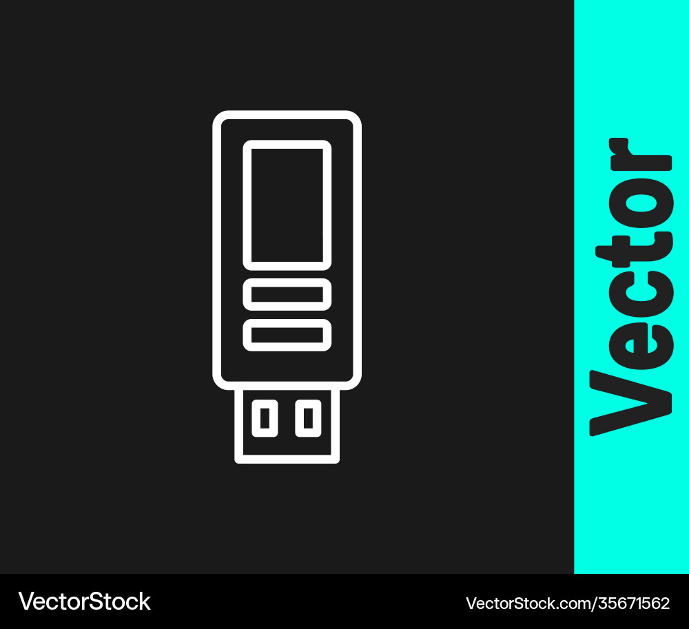 White line usb flash drive icon isolated on black Vector Image