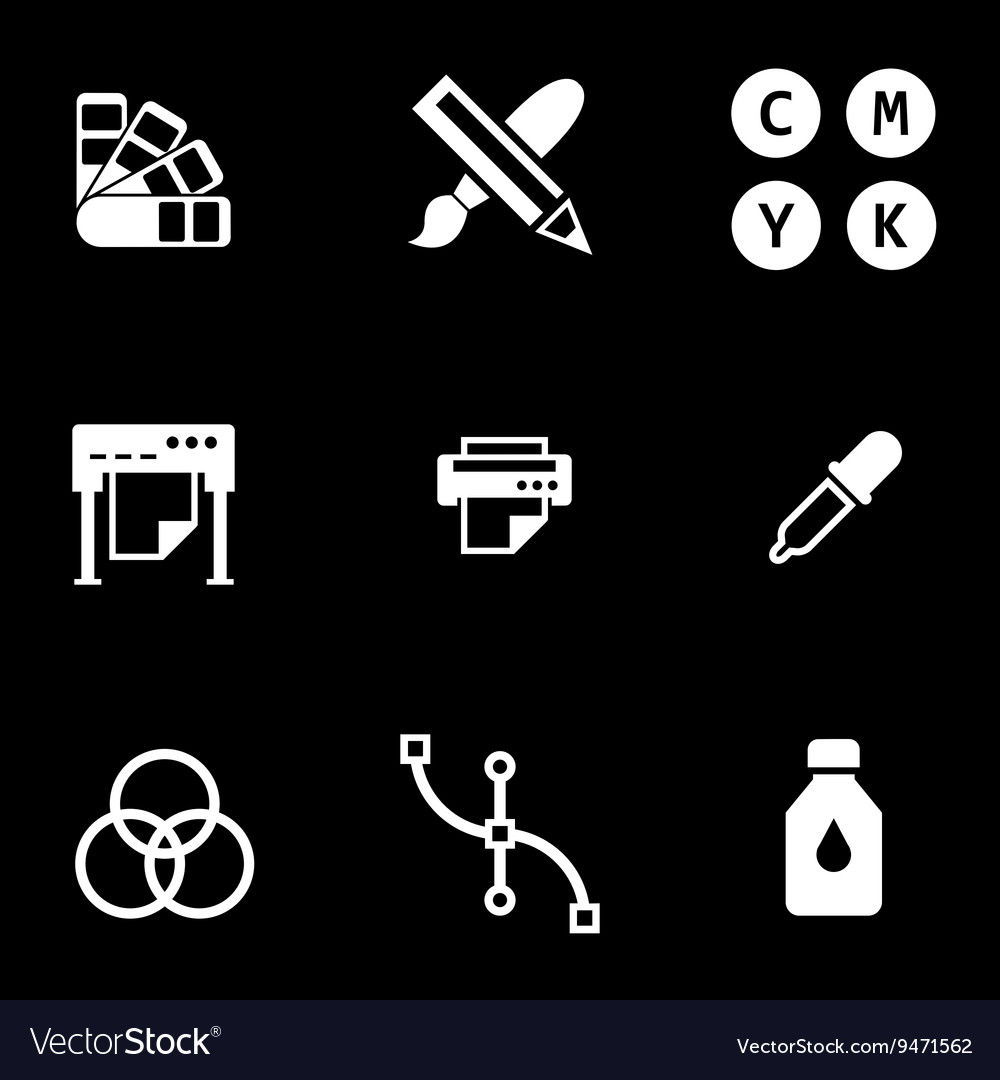 White polygraphy icon set Royalty Free Vector Image