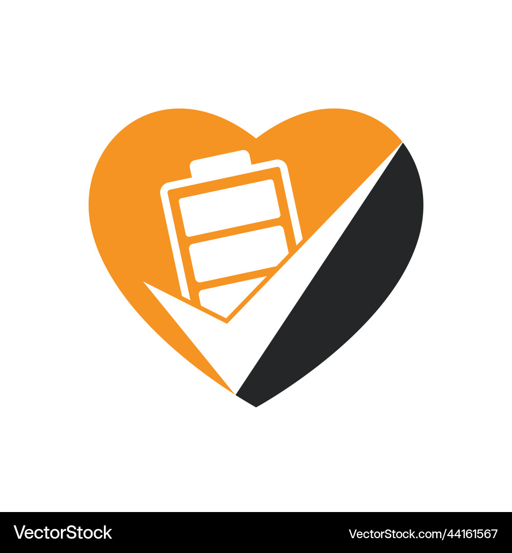 Battery check mark with heart logo design Vector Image