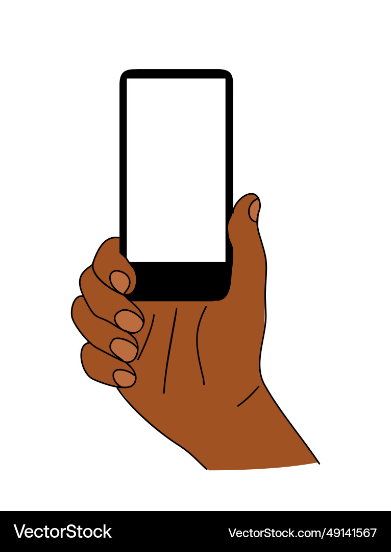 Black hand holding mobile phone isolated Vector Image