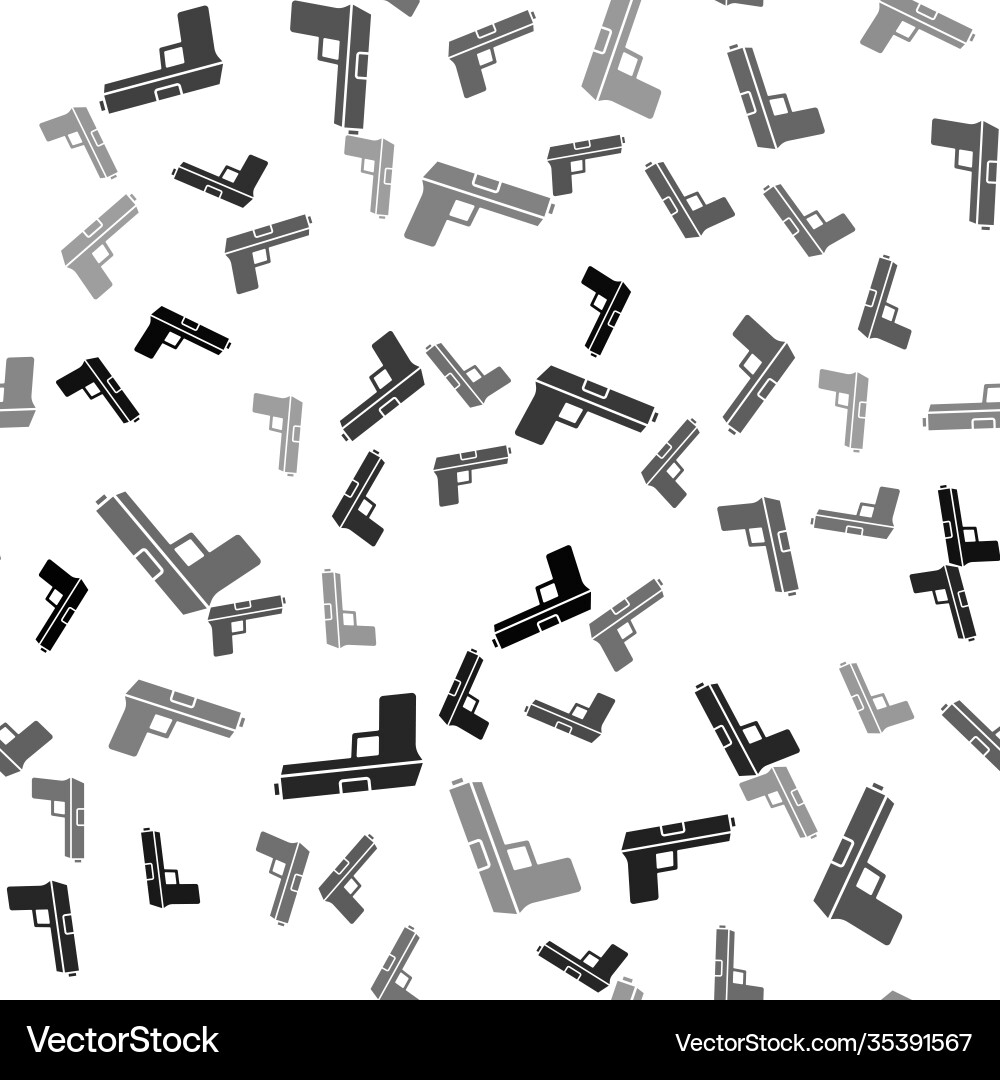 Black pistol or gun icon isolated seamless pattern