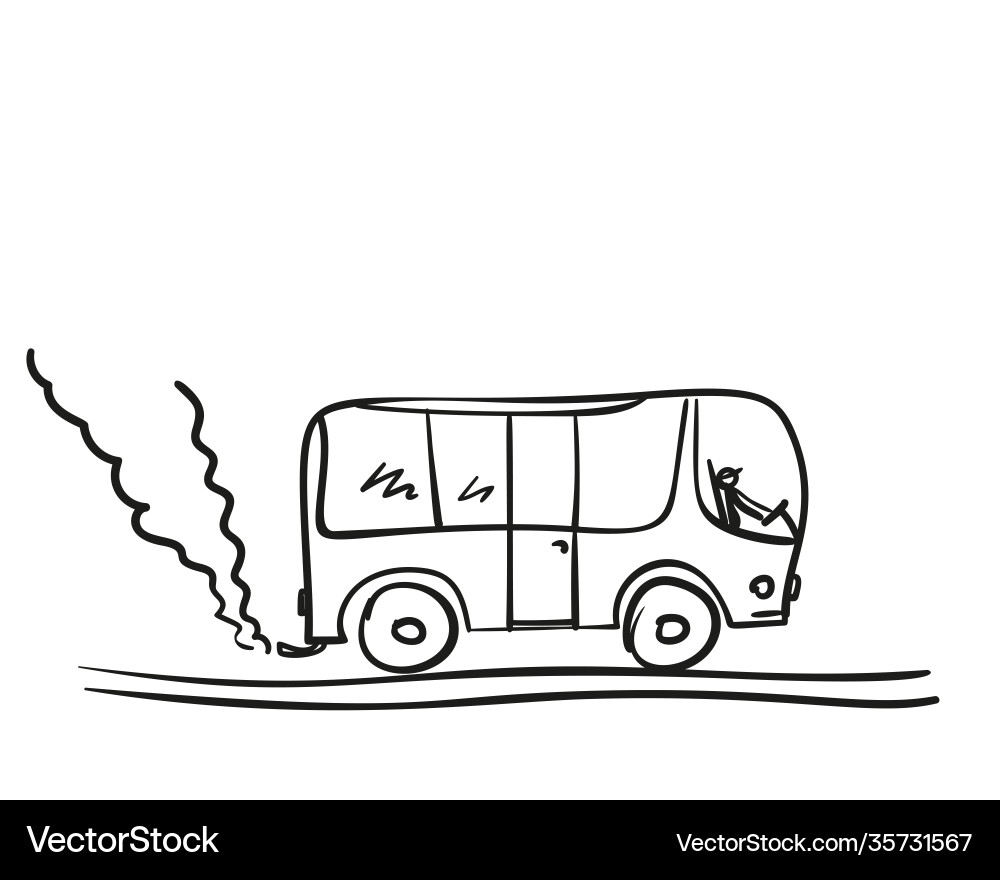 Bus doodle public transport with cloud smoke Vector Image