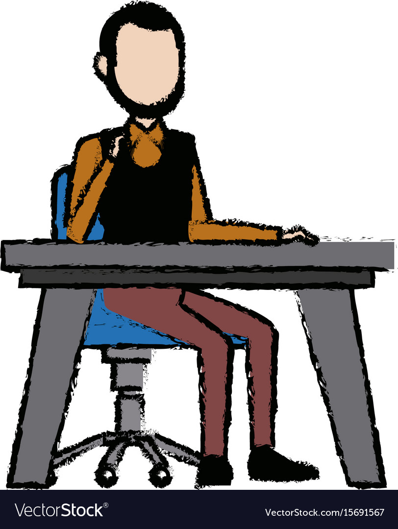 Business man working on computer at office desk Vector Image