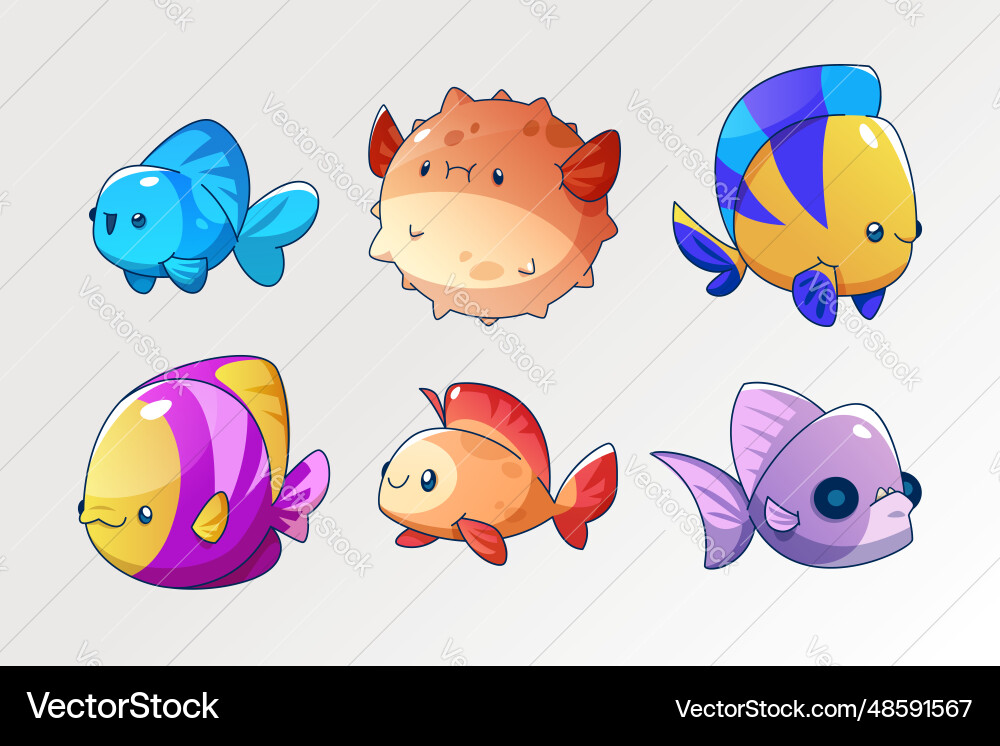 Cute bright fish game cartoon character set Vector Image