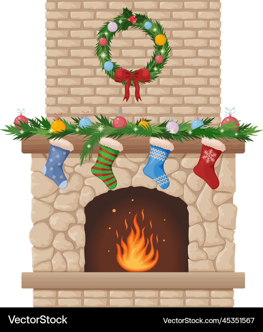 Fireplace christmas with a christmas Royalty Free Vector