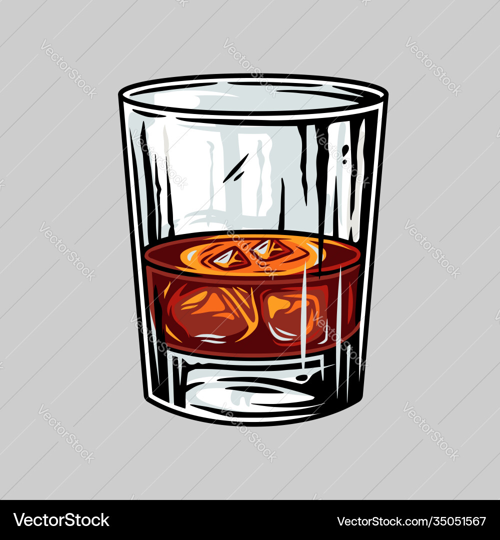 Glass whiskey with ice bar menu Royalty Free Vector Image