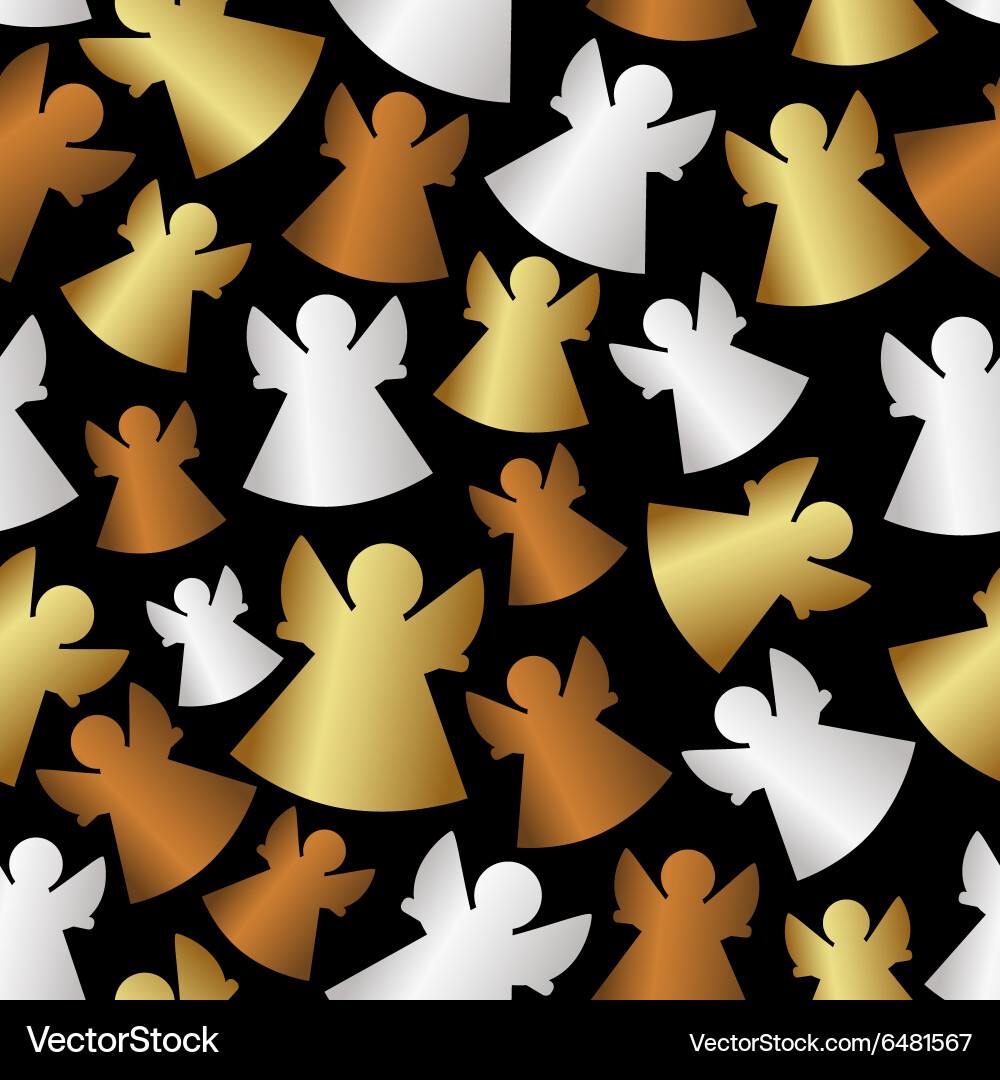 Gold and silver bronze angels dark seamless Vector Image