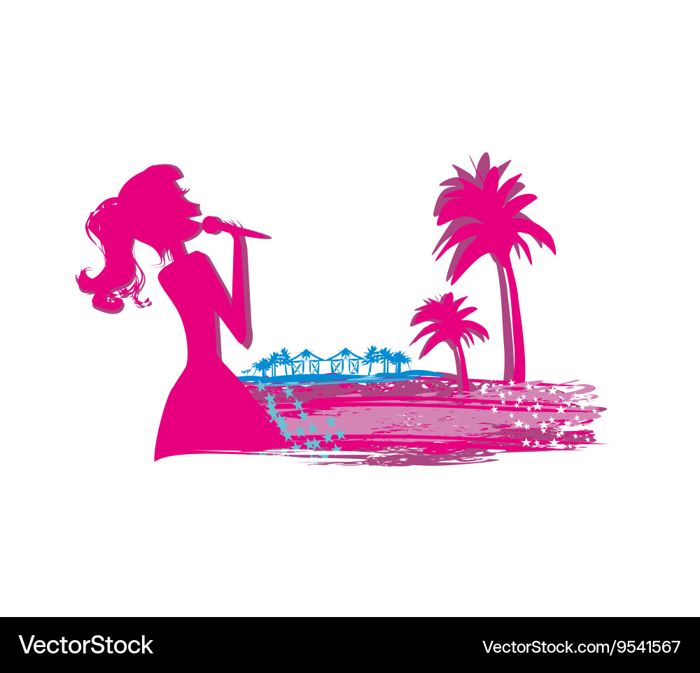 Karaoke night abstract with microphone and singer Vector Image