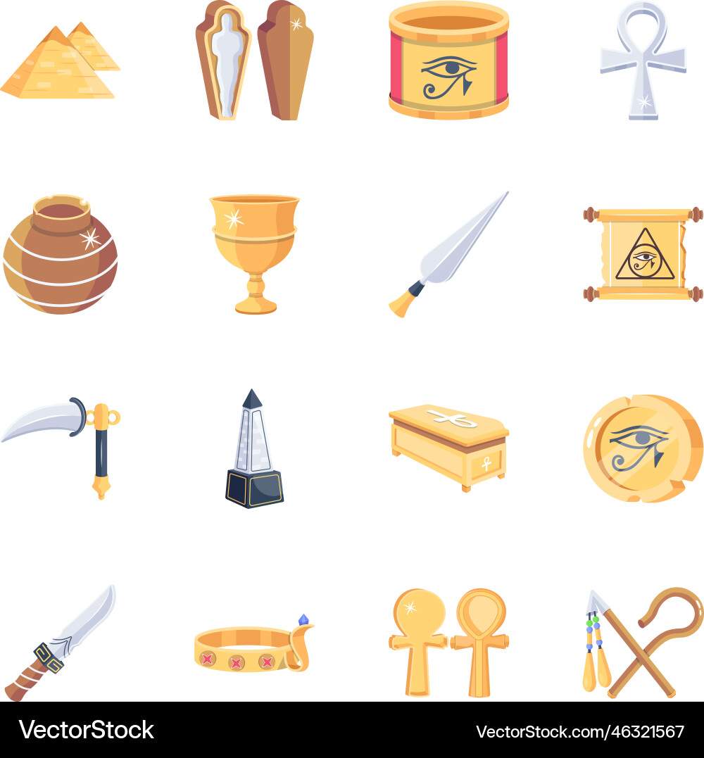 Pack of ancient egypt flat style icons Royalty Free Vector